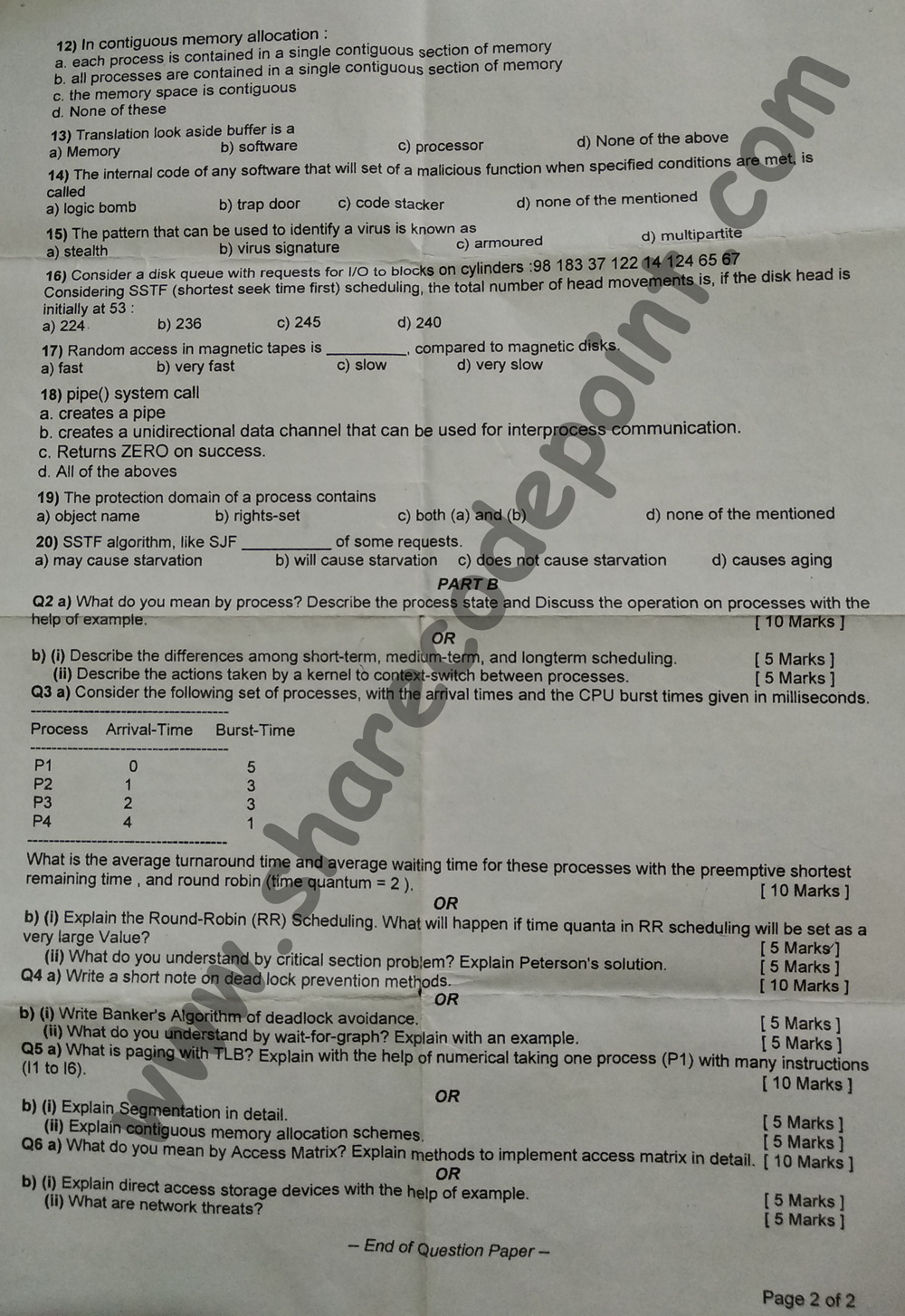 Cse316 Operating System End Term Exam Question Paper Lpu Question Paper