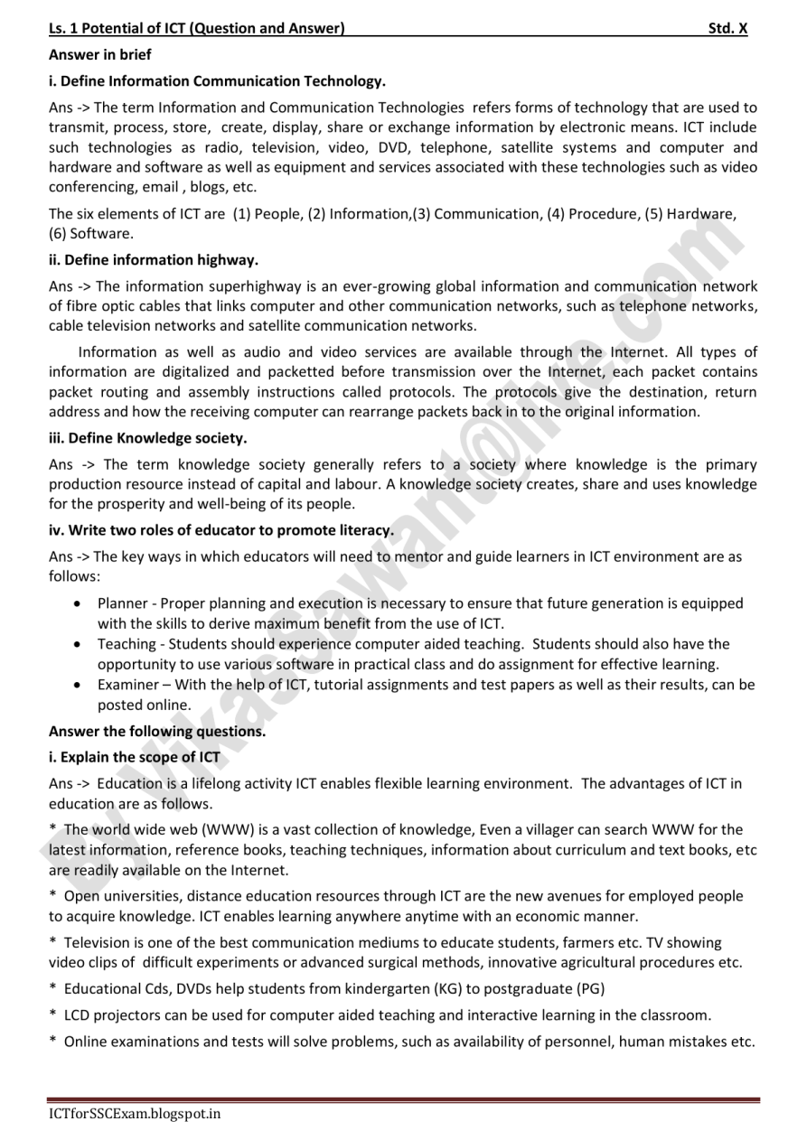 ICT for SSC Exam: 1. Potential of ICT