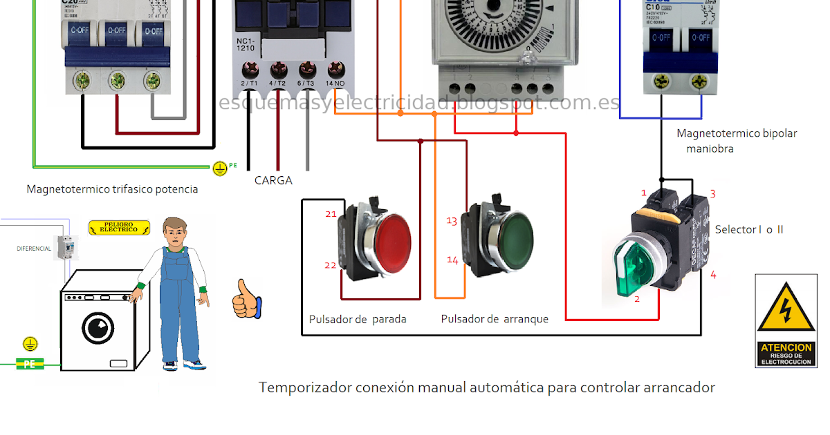 Esquemas eléctricos: Temporizador conexión manual automatico para ...