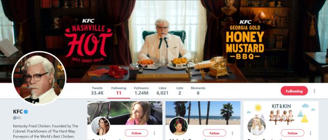 KFC's Twitter Only Follows 11 "Herbs" and "Spices"