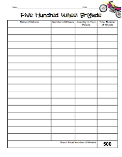 Fifth Grade Freebies: Math Project: 500 Wheel Brigade