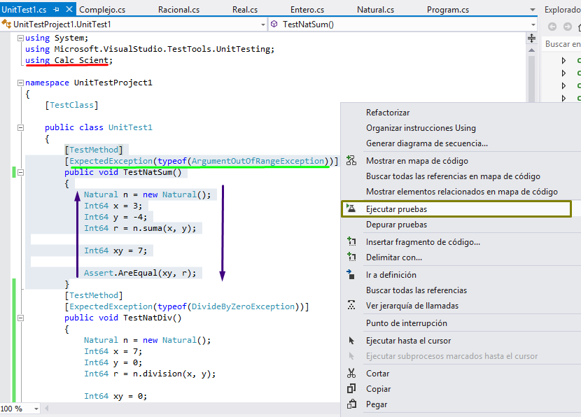 Programacion en C#: Calculadora Cientifica Pruebas Unitarias