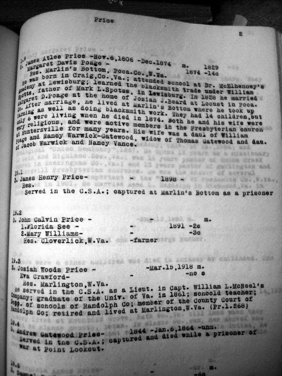 Pocahontas Commentator Plus: Price Family Tree