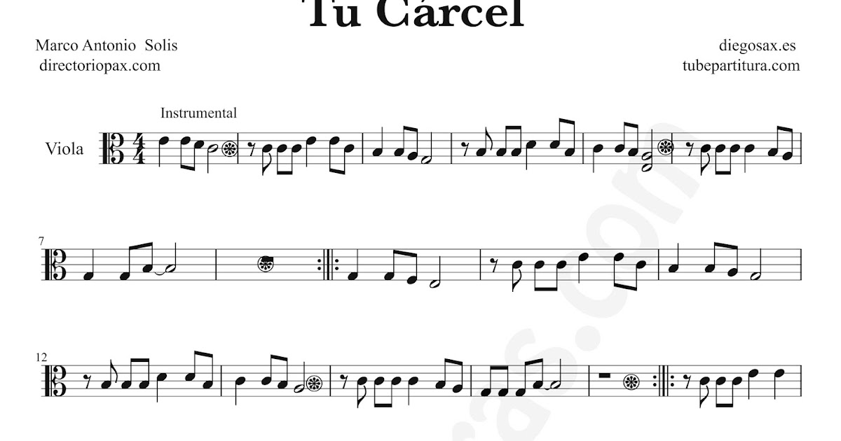 tubepartitura: Tu Cárcel partitura de Marco Antonio Solís de Viola ...