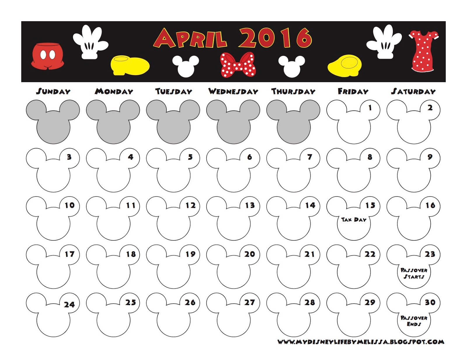 Magically Melissa: April 2016 Calendar