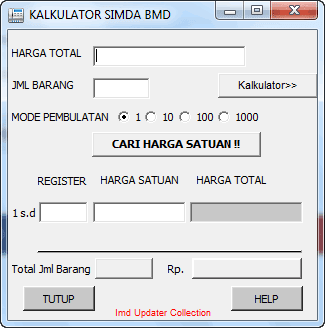 Kalkulator SIMDA BMD untuk menghitung Harga Barang Laporan Inventaris