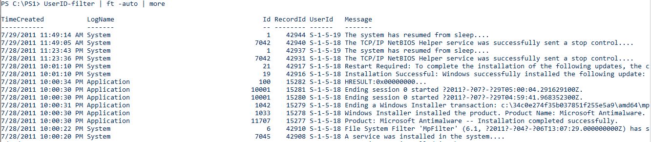 Network Security: Sorting Windows events by UserID