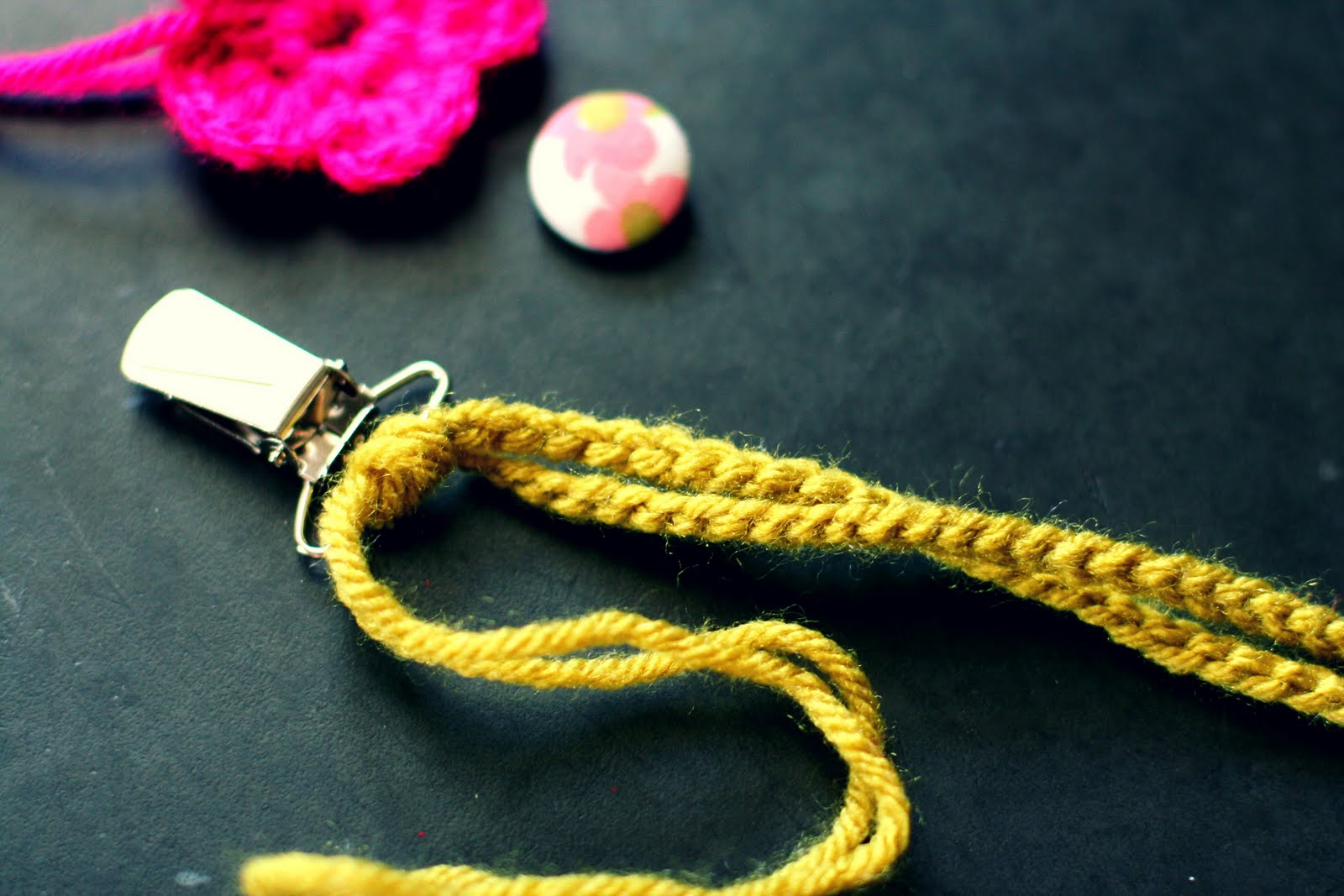 a bit of sunshine: make something monday :: crocheted binky clip