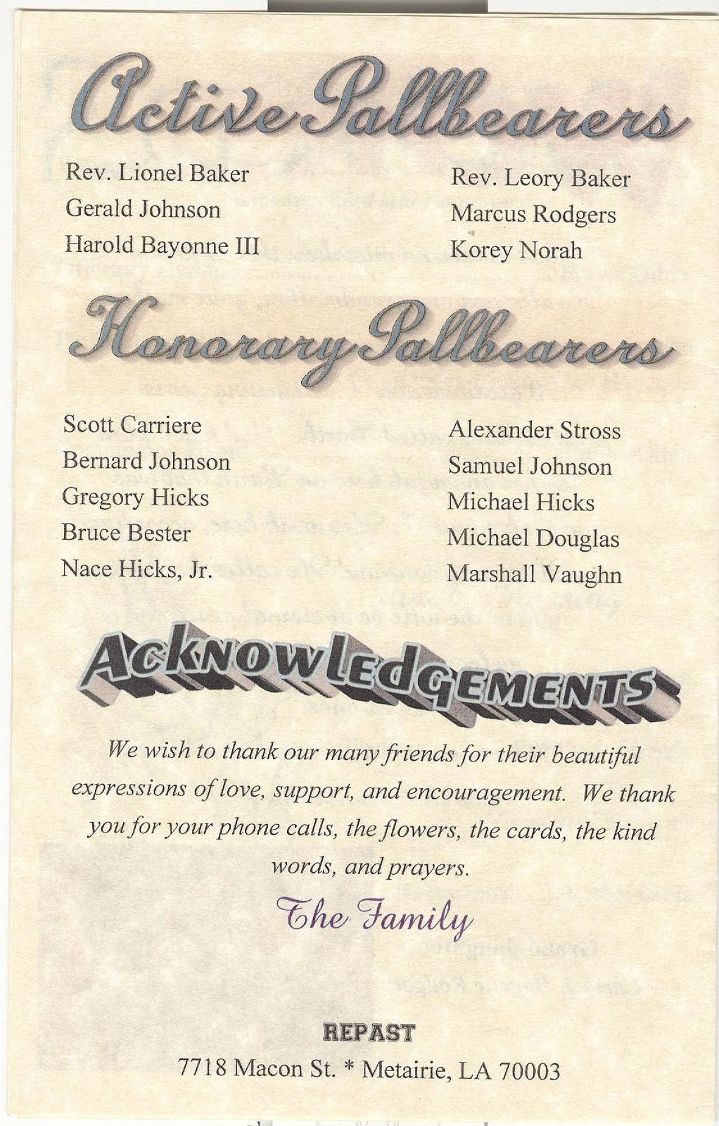 AFRICAN ROOTS: Funeral Program - Pallbearers