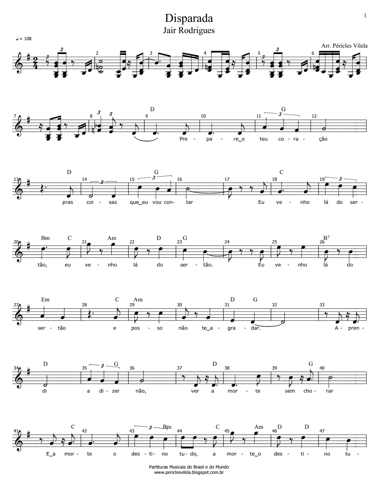 Partituras Musicais: Disparada - Jair Rodrigues - n.º 1611