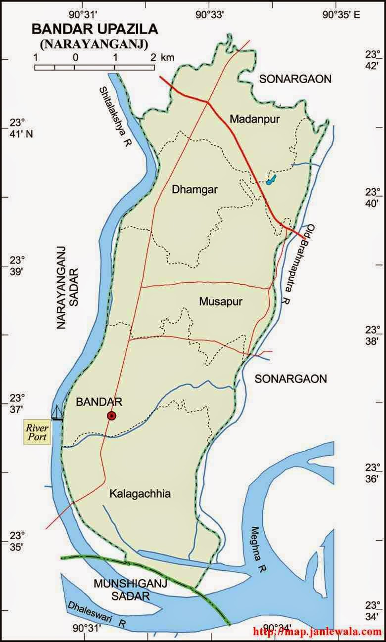 Narayanganj Bandar Upazila Map, Narayanganj, Bangladesh