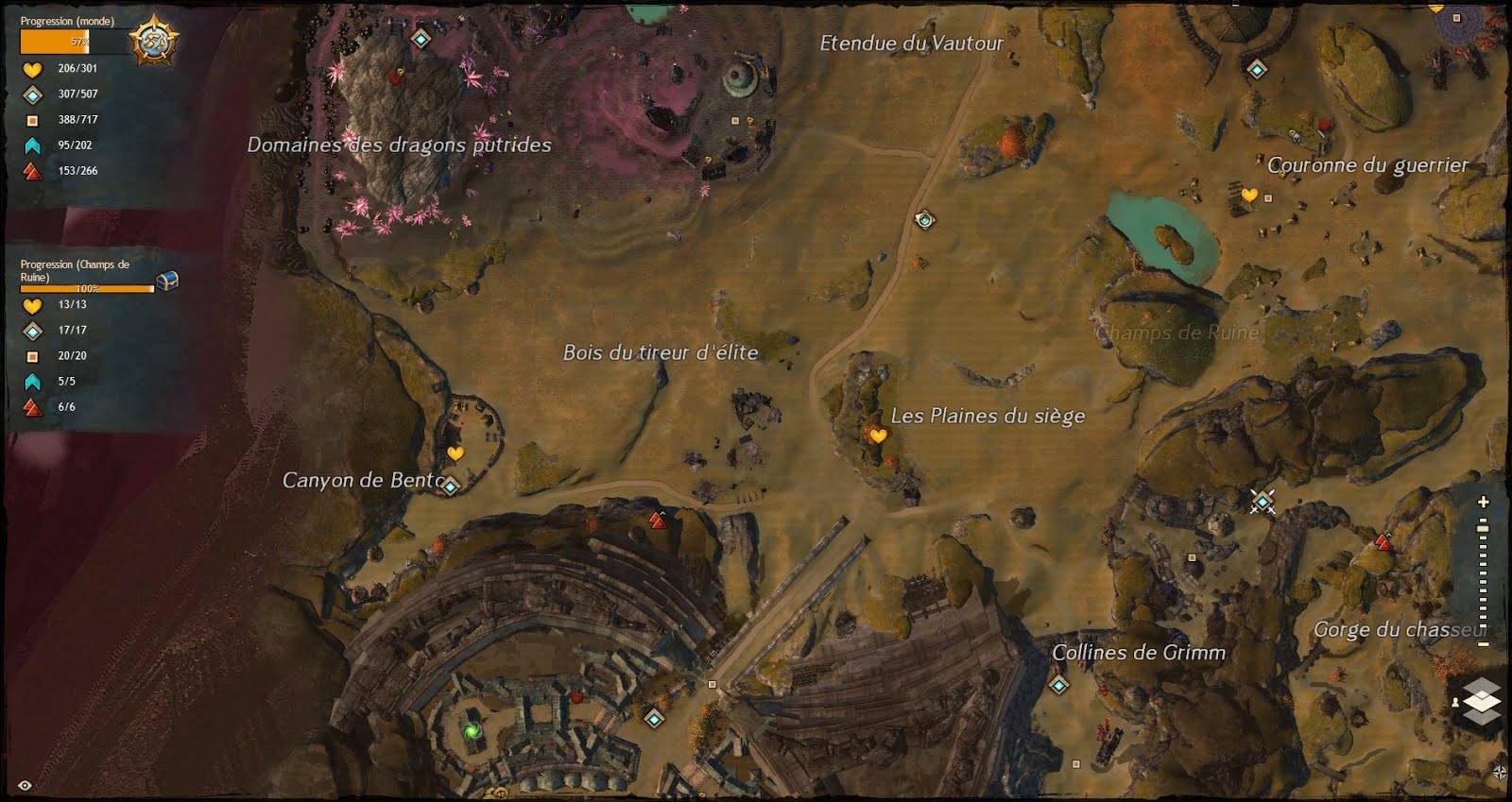 Découvre Guild Wars II: Cartographie Champs de ruine - Zone 30 à 40
