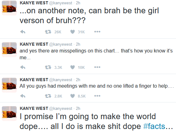 Kanye West continues with his crazy tweets