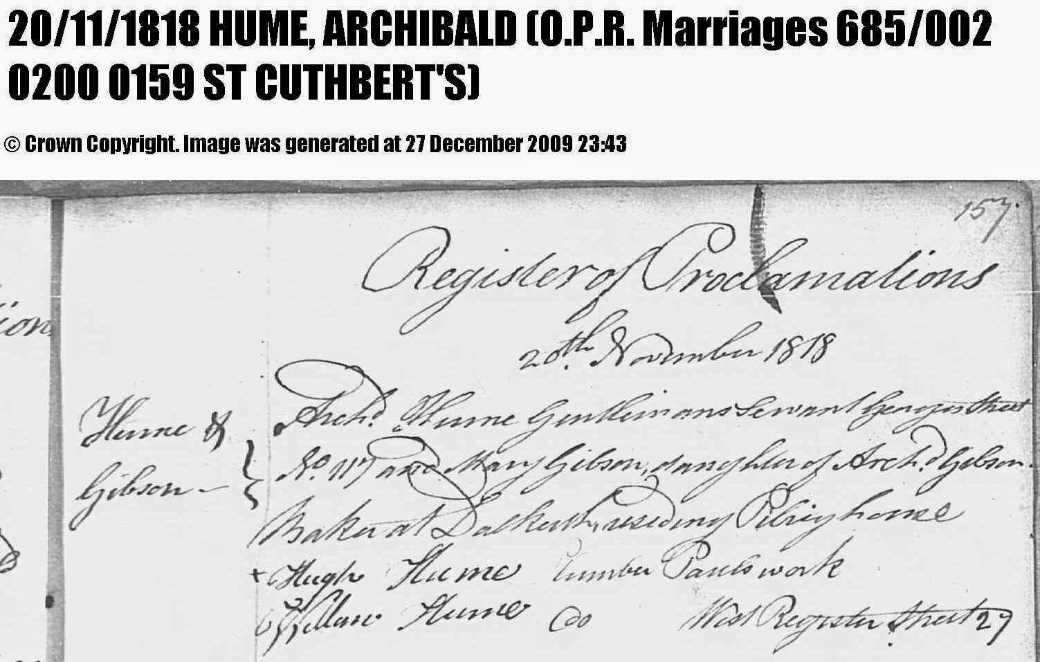 Saffron Hill One Place Study: Archibald Hume [1796 - 1857], marriage to ...