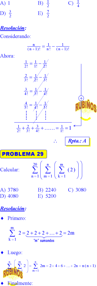 SERIES Y SUMATORIAS PROBLEMAS RESUELTOS OPERADOR SIGMA DE RAZONAMIENTO ...