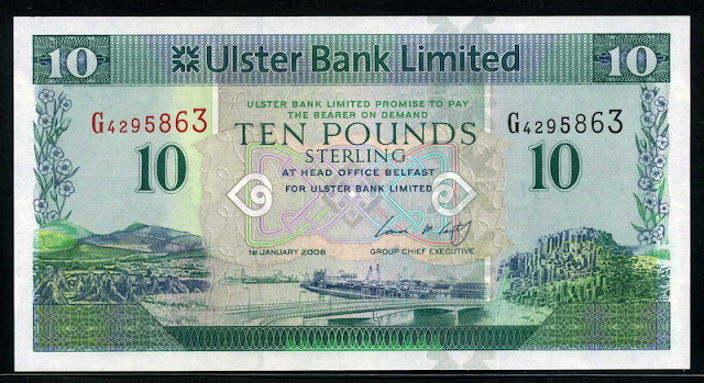 Banknotes of Northern Ireland 10 Pounds Sterling note 2008 Ulster Bank ...