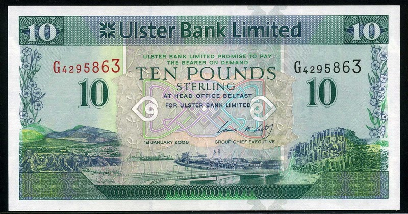 Banknotes of Northern Ireland 10 Pounds Sterling note 2008 Ulster Bank ...