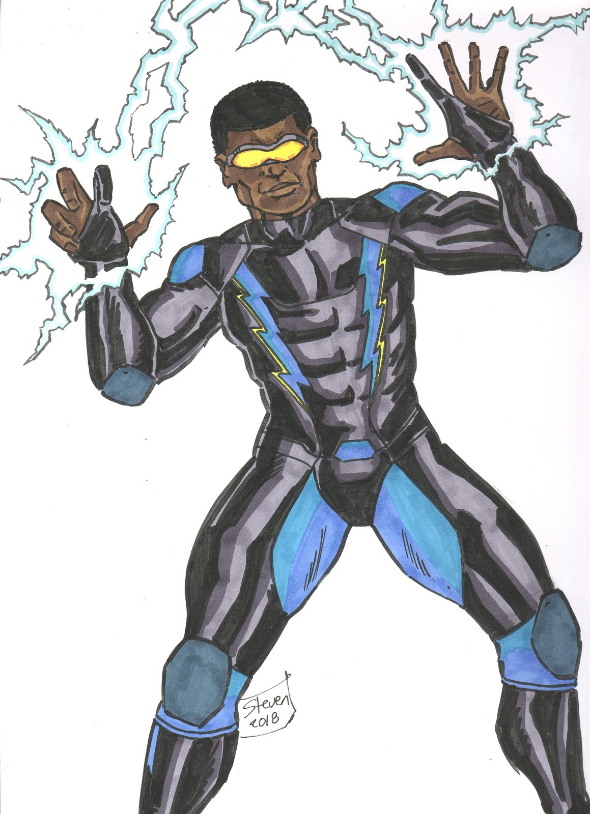 Fedscomic: Black Lightning-- 3 stages of drawing