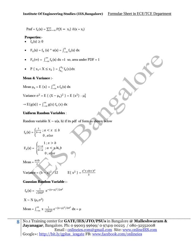 Formula sheets- SIgnals and Systems - Gateway of Engineering
