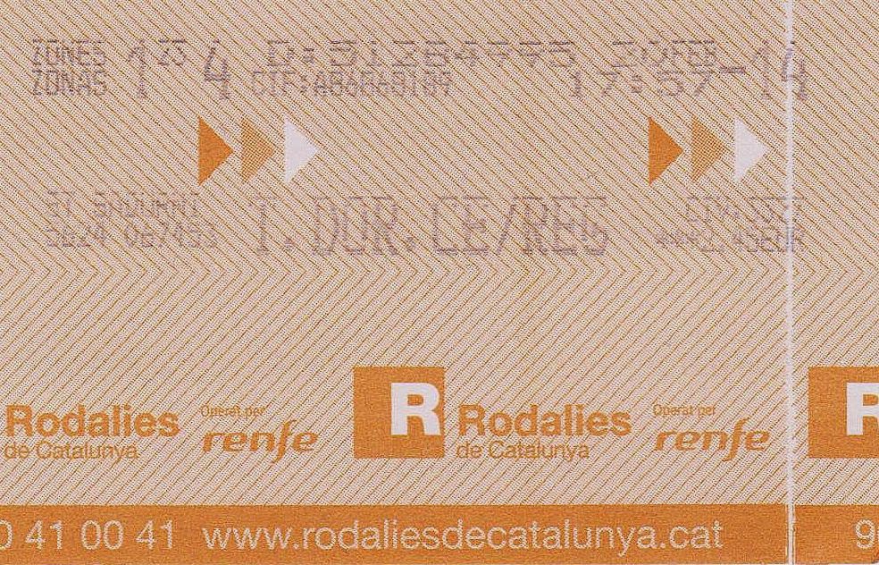 The traveler's drawer: RENFE Rodalies de Catalunya. Bitllet emès a Sant ...