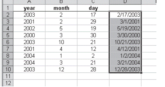 Use the DATE function to combine columns with date parts - Date and ...