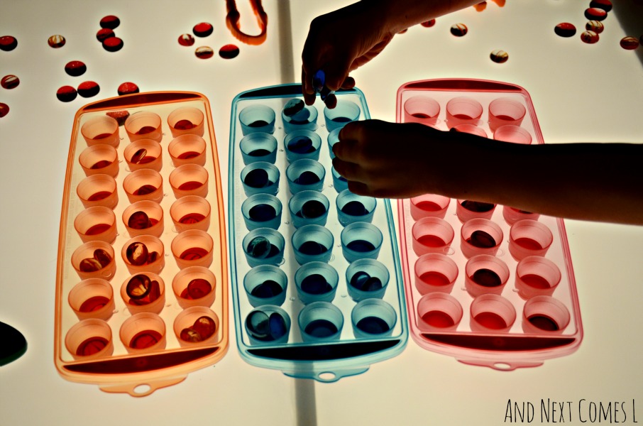 Fine Motor Light Table Play with Ice Cube Trays | And Next Comes L ...