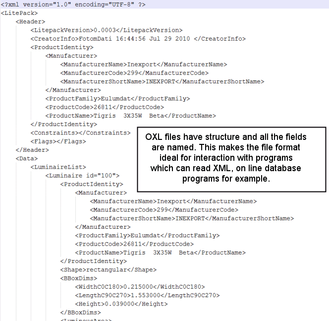 The OXL photometric file format, with spectrum, photos, and more...