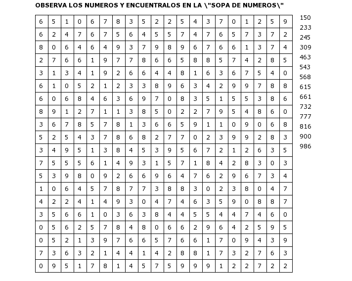 IMAGENES DE SOPA DE NUMEROS - Imagui