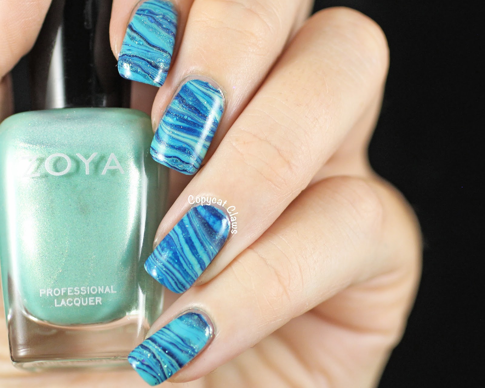 Copycat Claws: 31DC2014 Day 20 - Blue Water Marble Nail Art