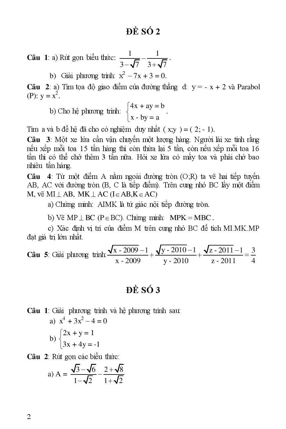 On thi cap toc Dai Hoc khoi A,B,C,D: Bo De Thi Tuyen Sinh Vao lop 10 ...