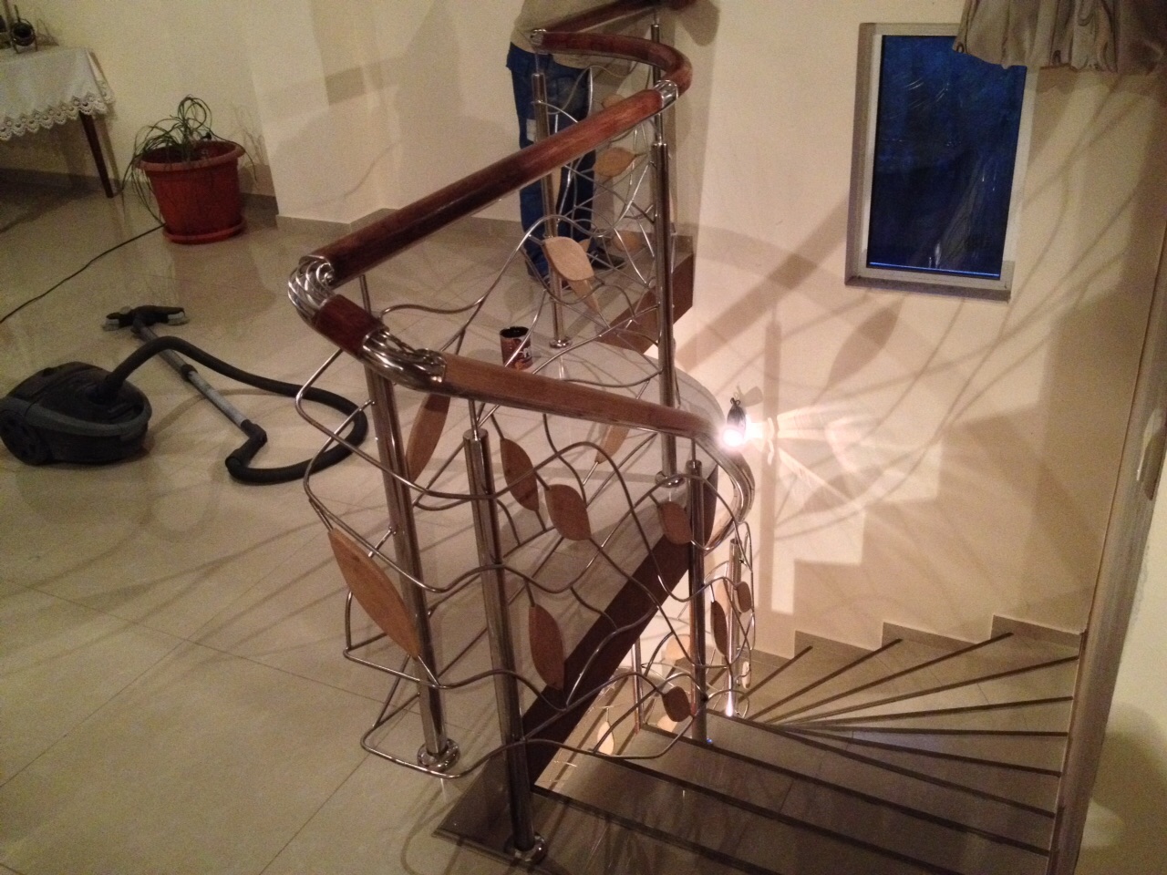 Balustrada inox cu coturi de sarma si mana curenta + insertii frunze ...