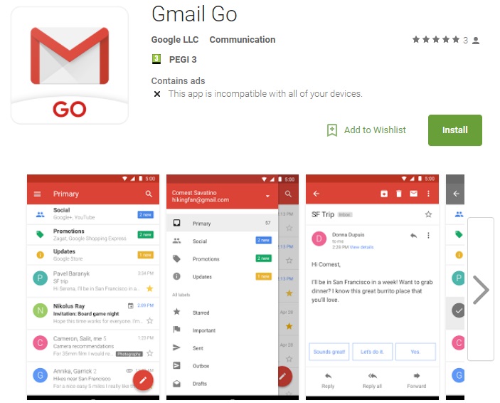 Gmail Go chega à Play Store | Aberto até de Madrugada