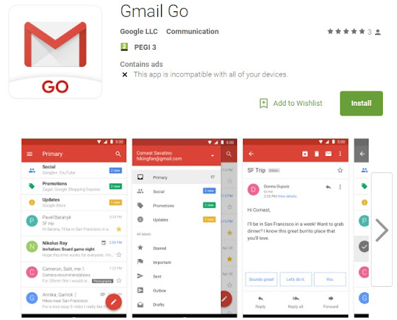 Gmail Go chega à Play Store | Aberto até de Madrugada