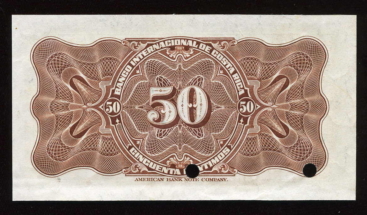 Costa Rica 50 Centimos Banknote 1918 Banco Internacional de Costa Rica ...