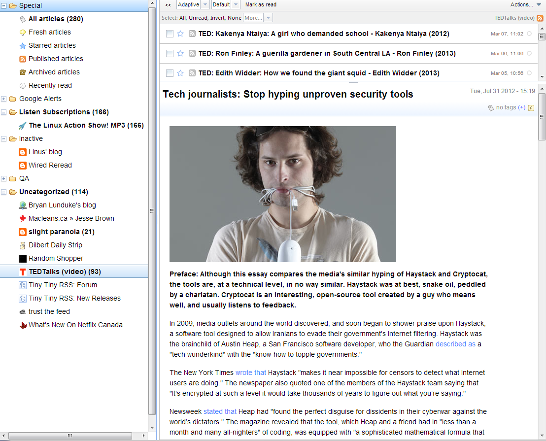 Tiny Tiny RSS as a Google Reader Replacement
