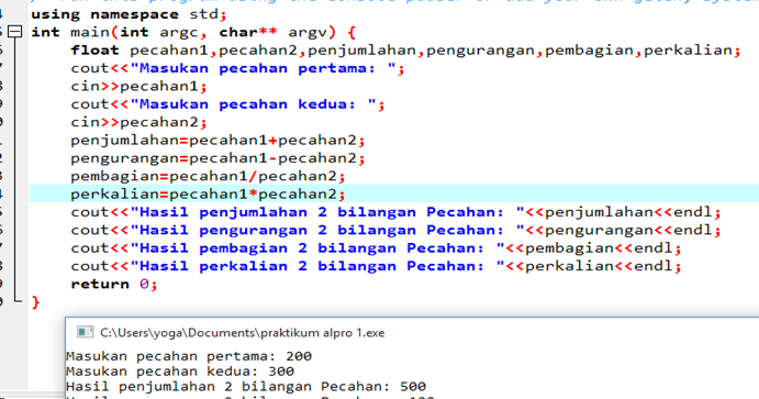 Algoritma untuk mencari hasil penjumlahan, pengurangan, pembagian, dan ...