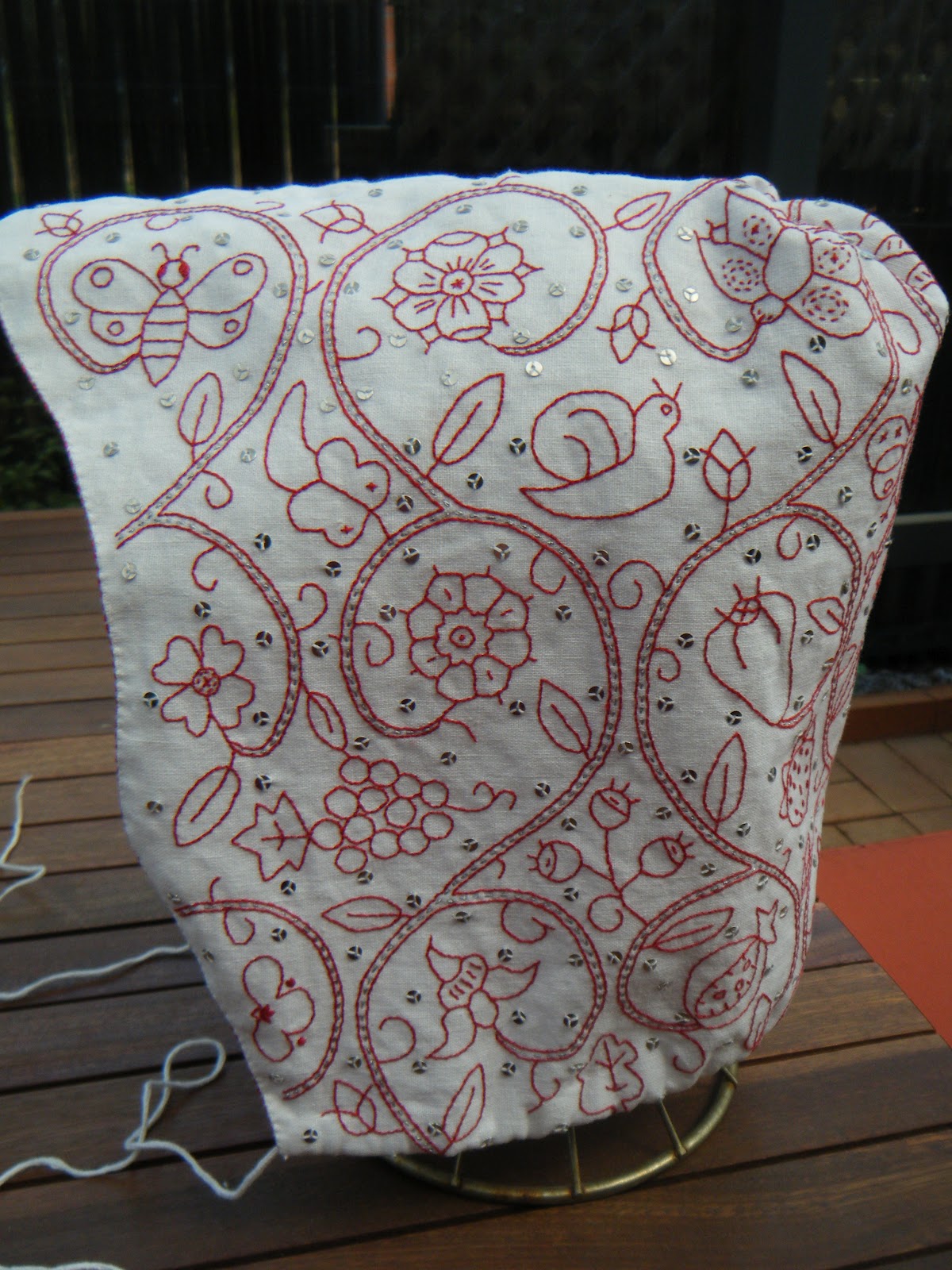 Broider Me 'Bethan: Completed Red Monochrome Elizabethan Coif