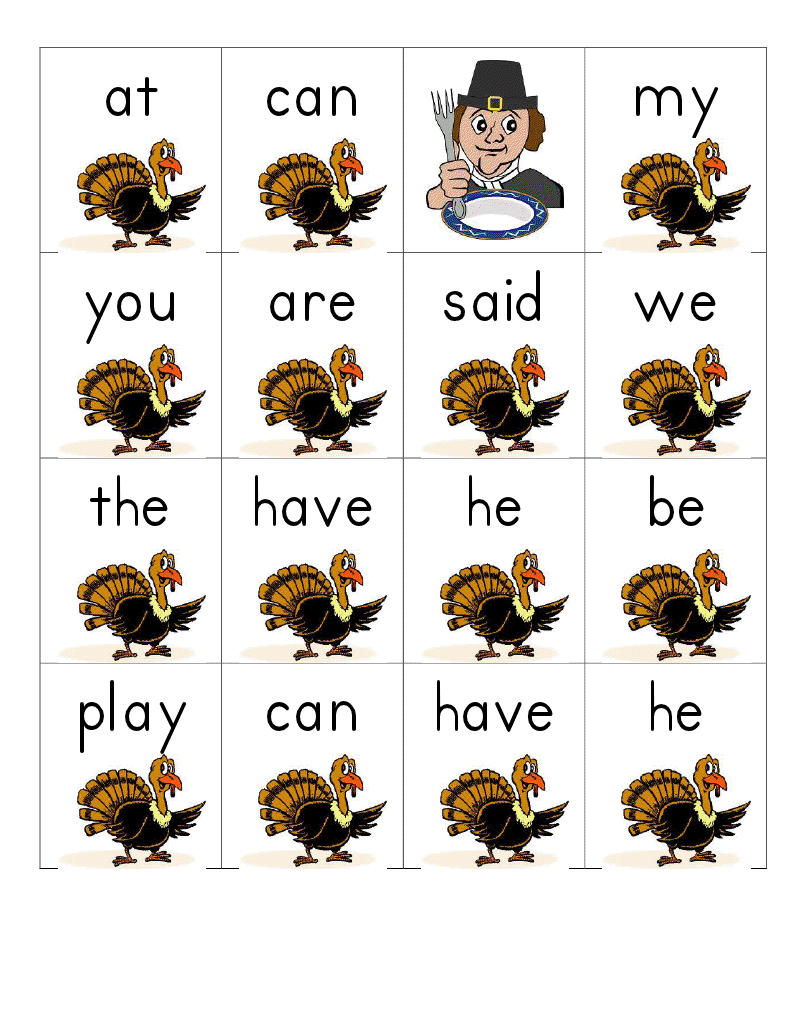 Mrs. Shininger's Blog: Turkey Sight Word Game
