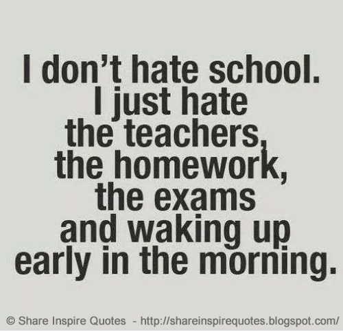 I don't hate school. I just hate the teachers, the homework, the exams ...