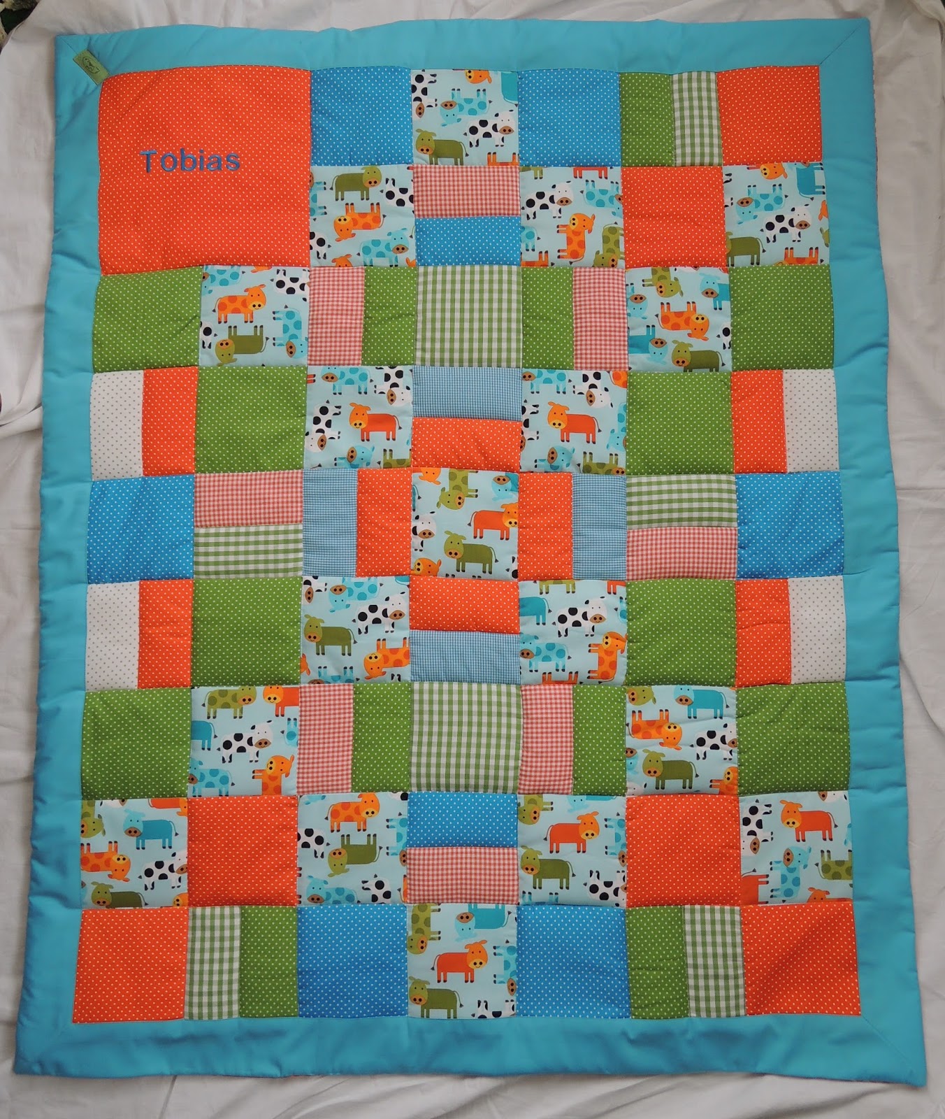 d'Inge: Patchwork-Babydecke Tobias (Bauernhof)