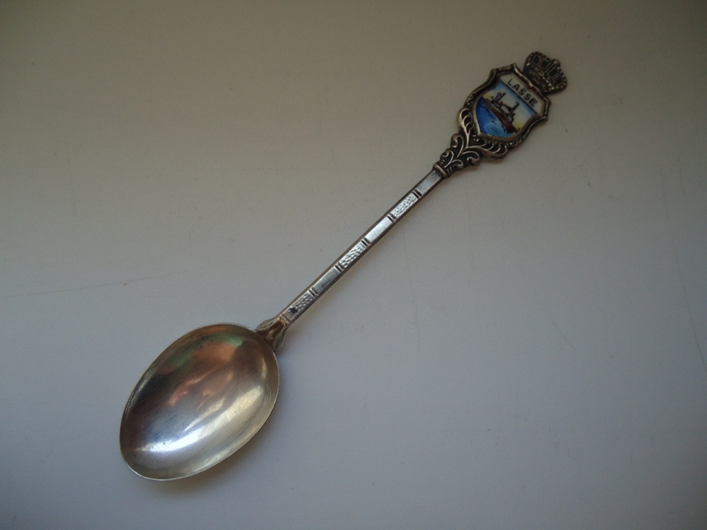 Fossils & Antiques: ANTIQUE STERLING SILVER & ENAMEL DENMARK SOUVENIR SPOON