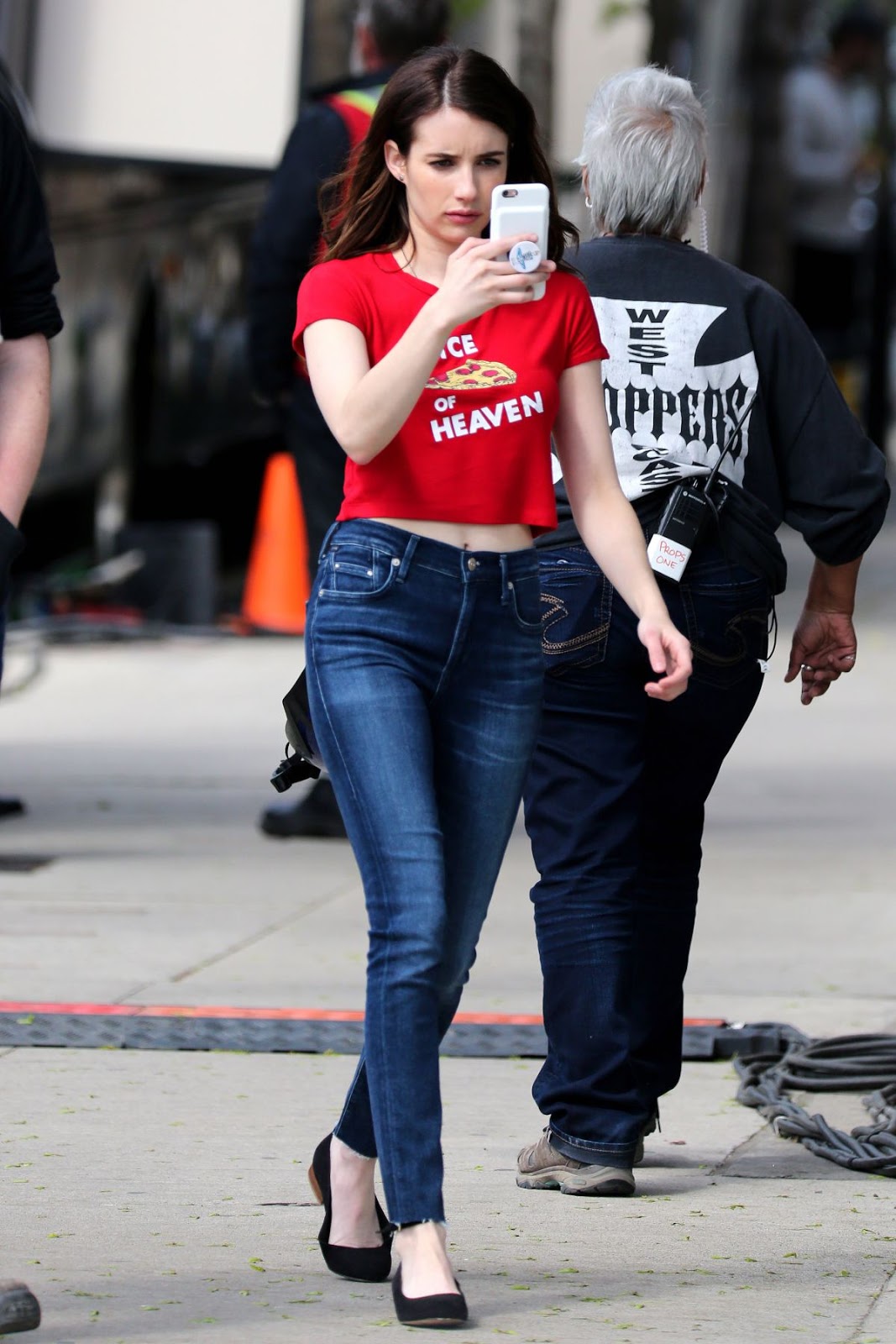 Emma Roberts In Red Crop Top And Blue Jeans ~ Krazy Fashion Rocks