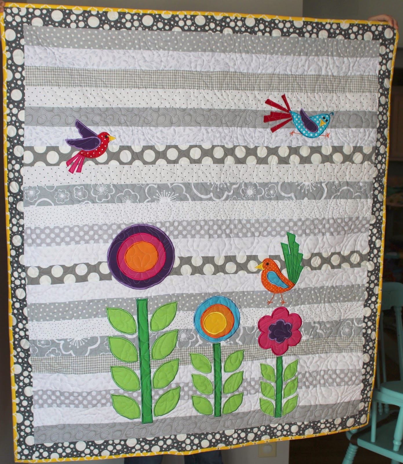 Girls in the Garden: Birdies and Flowers Baby Quilt