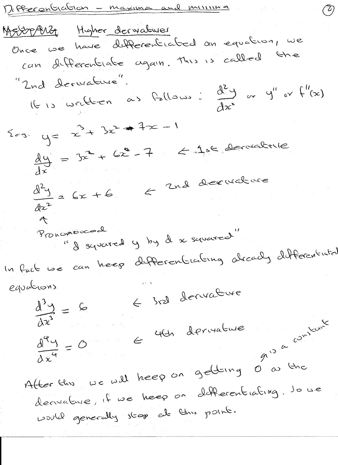 A Level Maths Notes: Differentiation - Maxim and Minima