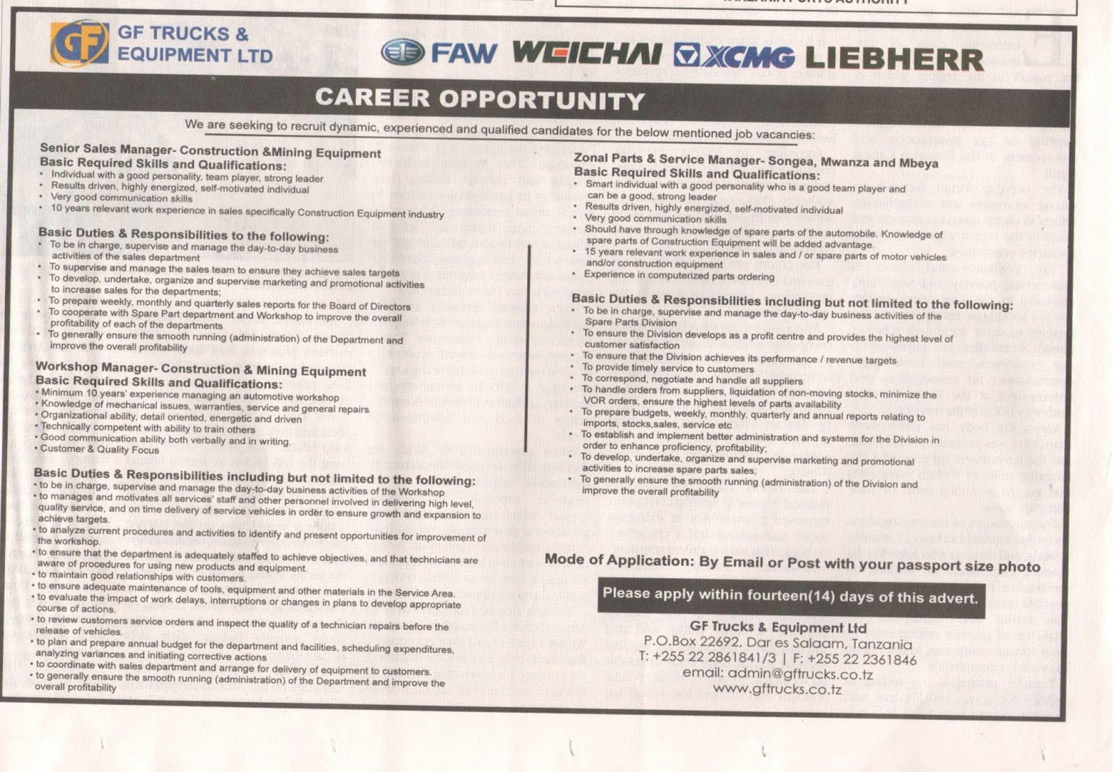 Workshop Manager- Construction & Mining Equipment | Find Your Dream ...