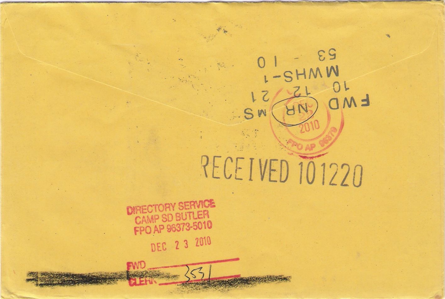 Covers & Postcards: 645 - Return to sender from FPO AP 96379 Camp ...