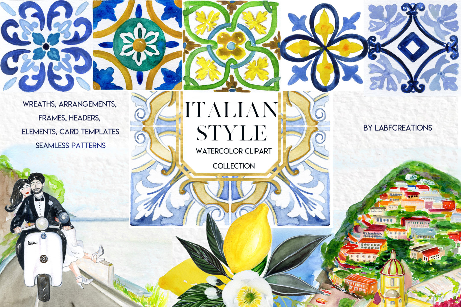 Italian Style. Watercolor tiles. - Free Vector Files | Free SVG for ...