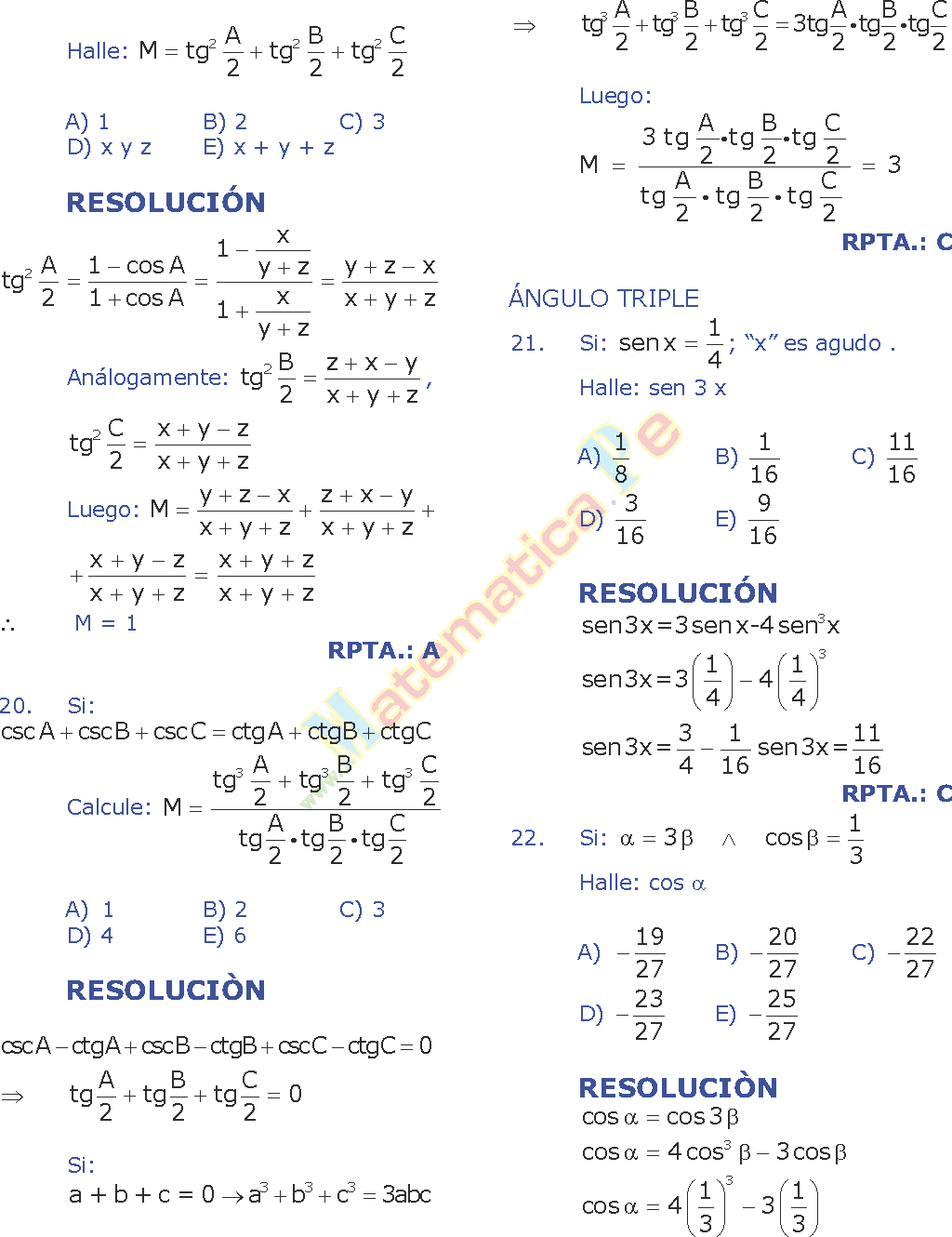 FUNCIONES TRIGONOMÉTRICAS DEL ARCO DOBLE Y MITAD PROBLEMAS RESUELTOS