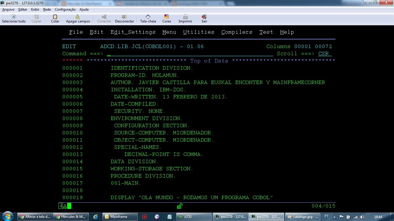 Criando um Programa Cobol pelo TSO - Hercules z/OS ~ Hercules & Mainframe