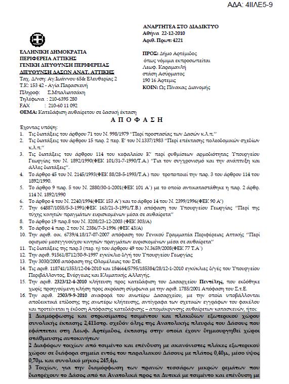 SPATA NEWS: ΑΡΤΕΜΙΔΑ- ΚΑΤΕΔΑΦΙΣΗ ΑΥΘΑΙΡΕΤΟΥ ΣΕ ΔΑΣΙΚΗ ΕΚΤΑΣΗ